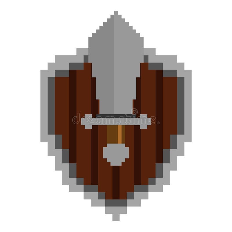 Isolated Shield with a Sword Pixelated Icon Stock Vector - Illustration ...