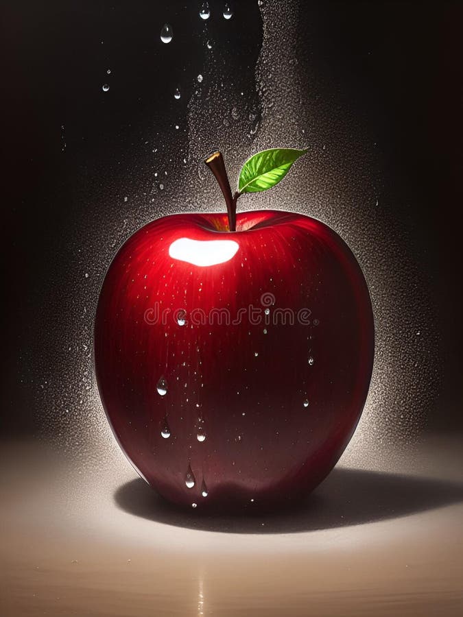 Isolated Shiny Red Apple with Water Droplets, Dramatic Lighting and a ...