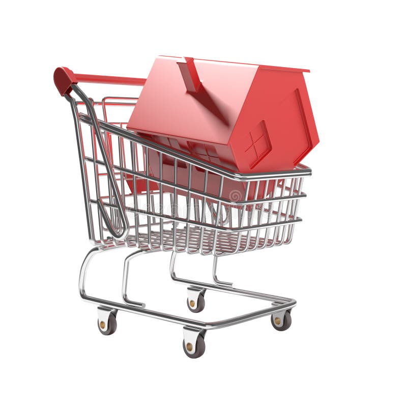 Isolated Shopping Cart with Red Icon House Stock Photo - Image of shop ...