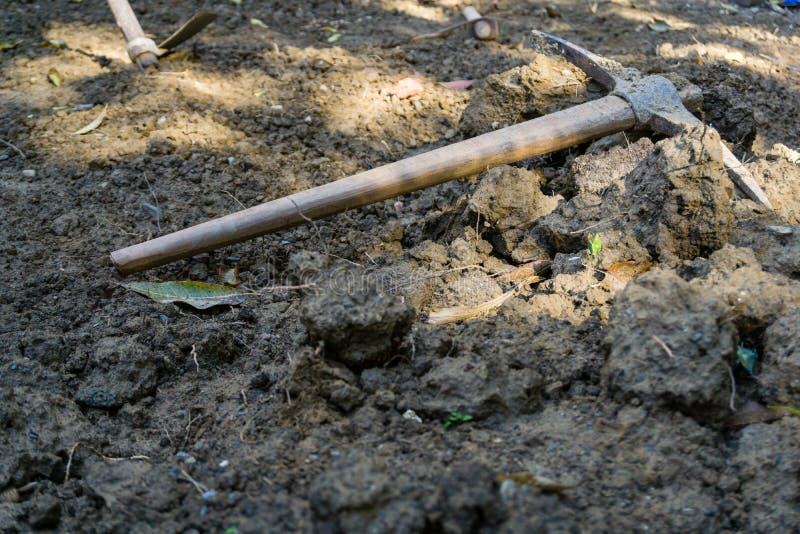 Pickaxe Hoe Lying on Crushed Stones. Hand-held Percussion Tool Designed ...