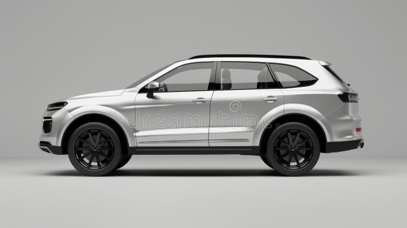 Isolated Side View of a Silver SUV. 3D Rendering Stock Illustration ...