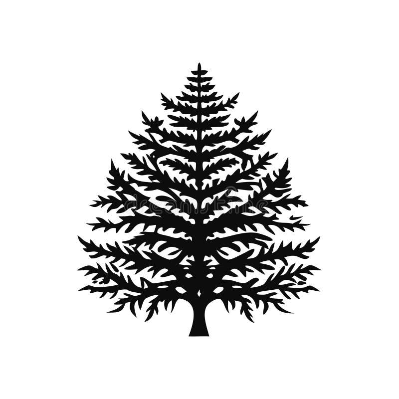 Isolated Silhouette of Cedar Tree on White Background: Nature ...
