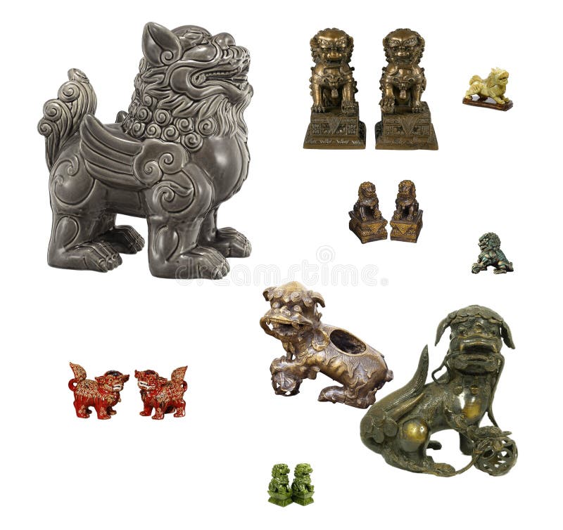 Isolated Ancient Lion Statue on White Background Stock Photo - Image of ...