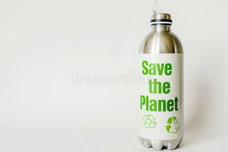 Reusable Water Bottle with Save the Planet Message Stock Illustration ...