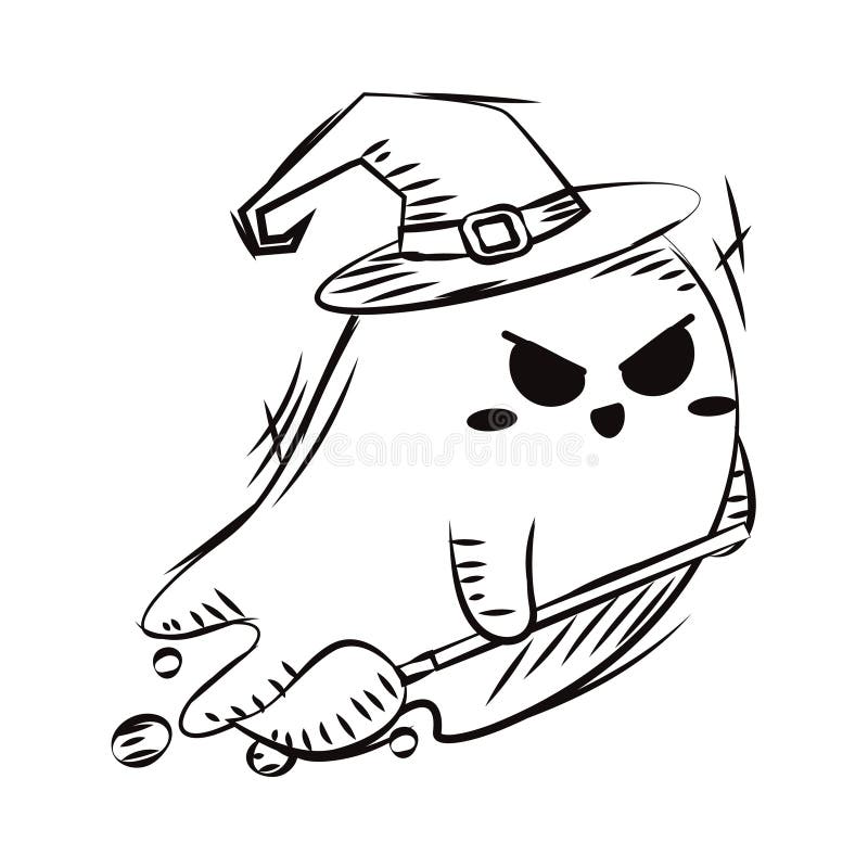 Isolated Sketch of a Ghost with a Witch Costume Vector Stock Vector ...