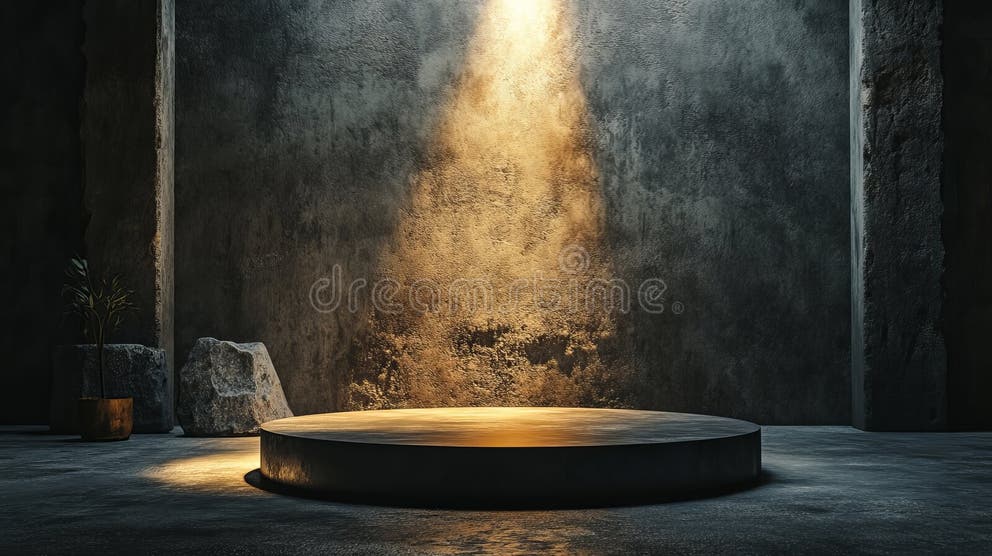 An Isolated and Sleek Black Circular Platform is Intensely Illuminated ...