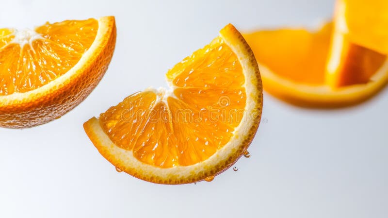 Isolated Slices of Orange Falling on White Stock Photo - Image of ...