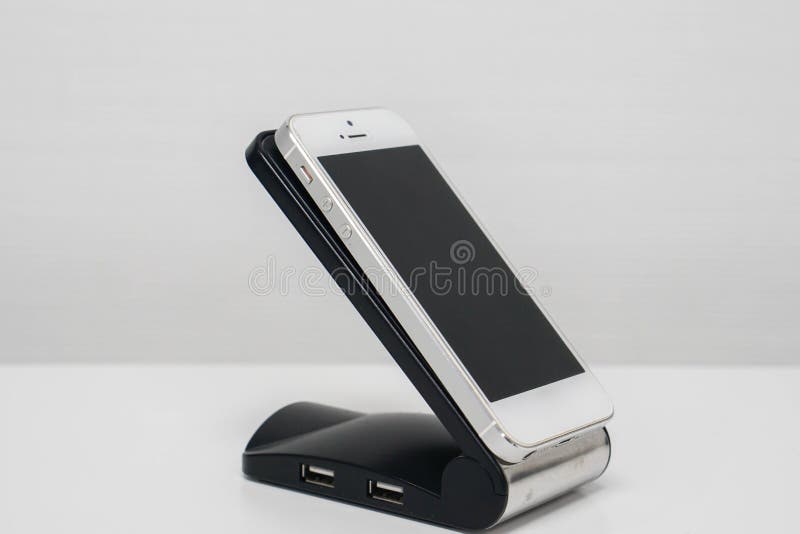 Isolated Smartphone on Stainless Holder Stand Stock Image - Image of ...