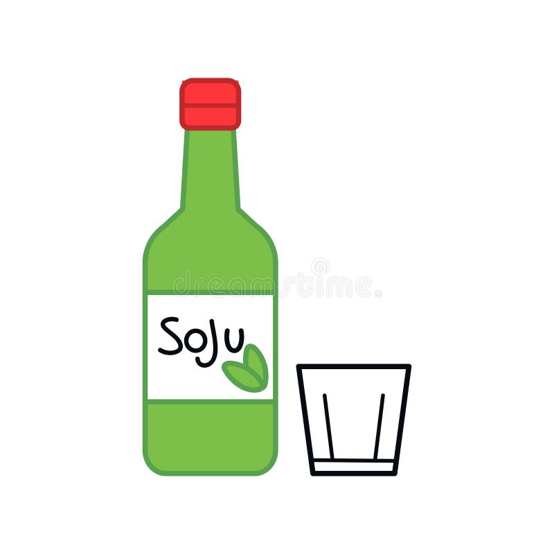 Isolated Soju Bottle Beverage and Skewer with Meat Stock Vector ...