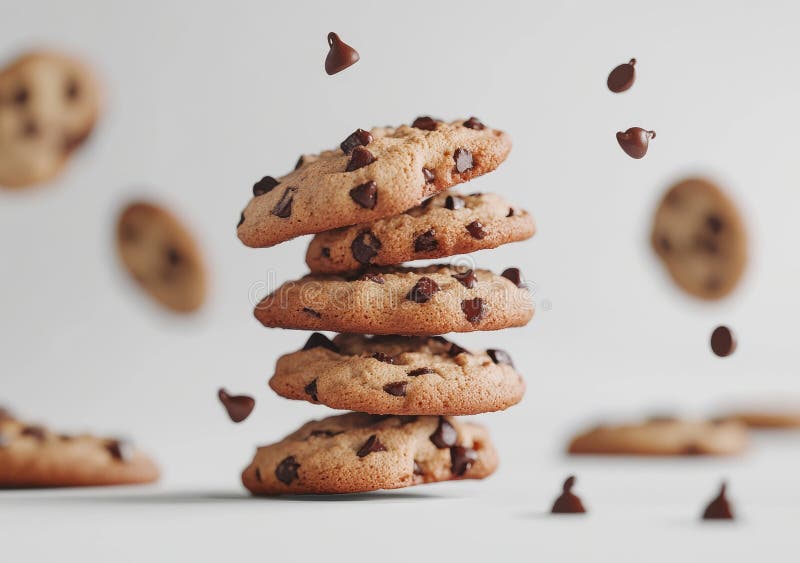 Isolated Stack of Chocolate Chip Cookies with Falling Crumbs Stock ...