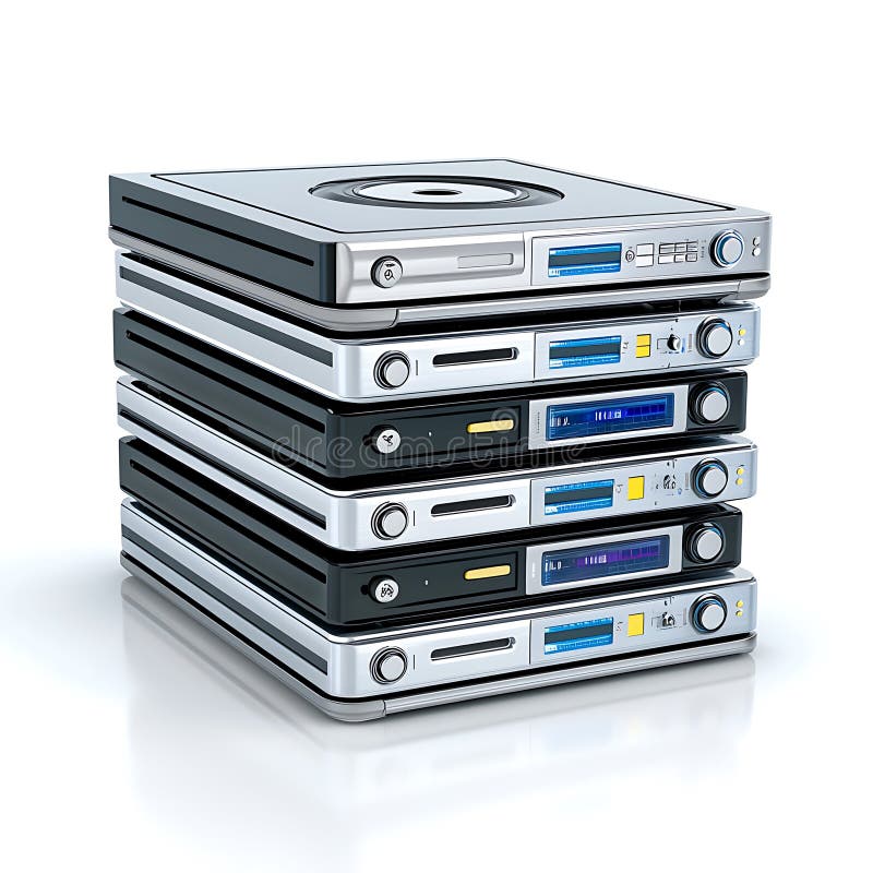 Isolated Stack of DVD Players on White Background Stock Illustration ...