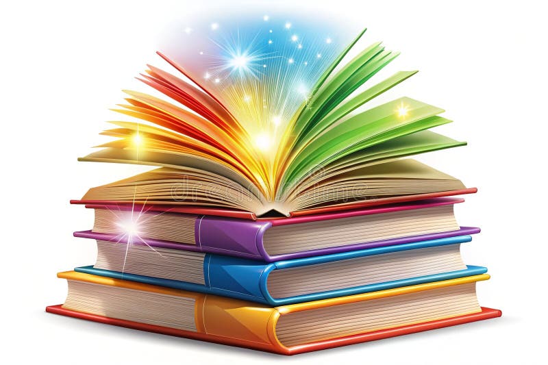 Isolated Stack of Open Magic Books Simple Line Art Illustration for ...