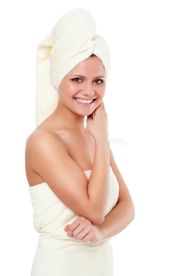 Isolated Standing Woman Wearing Towel Stock Image - Image of portrait ...