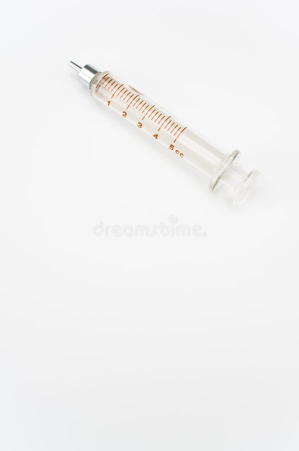 Isolated Sterilized Glass Injection Syringe on a White Paper Background ...
