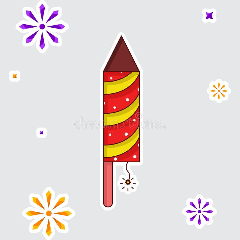 Isolated Sticker of Flying Rocket Firecracker with Fireworks Grey Stock ...