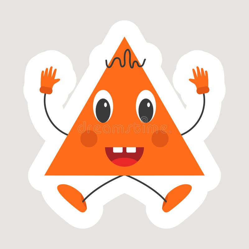 Isolated Sticker of Laughing Orange Triangle Cartoon in Jumping Pose ...