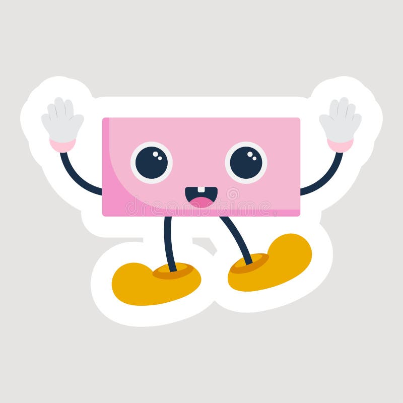 Isolated Sticker of Pink Rectangle Shape Cartoon in Jumping Stock ...