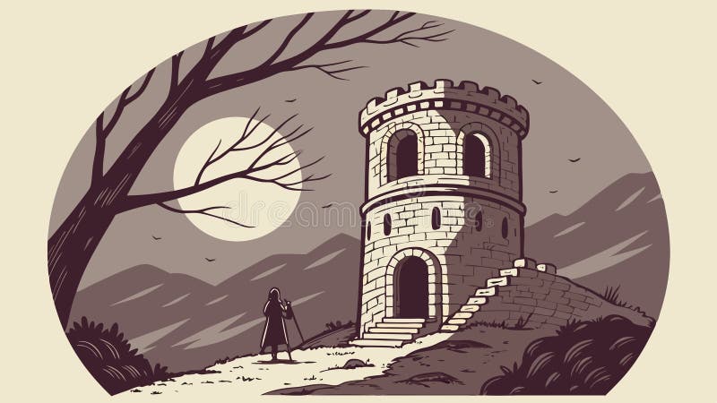 Isolated Stone Watchtower on Moonlit Hill, Vector Design Generative AI ...