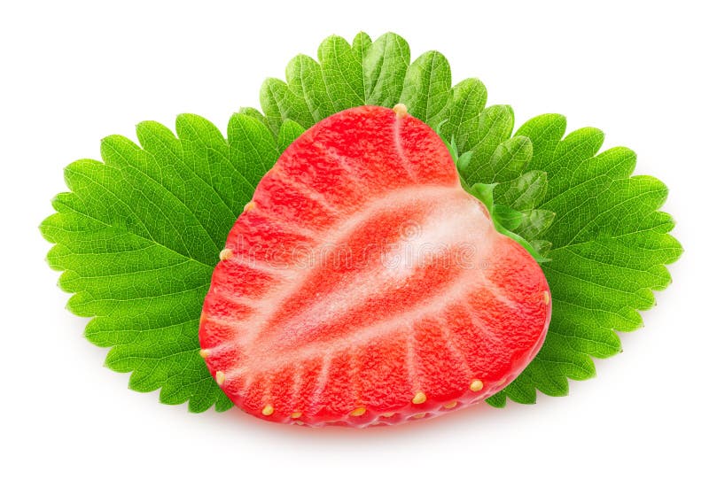 Isolated Strawberry with Leaves. Half of Strawberry Fruit Isolated on ...