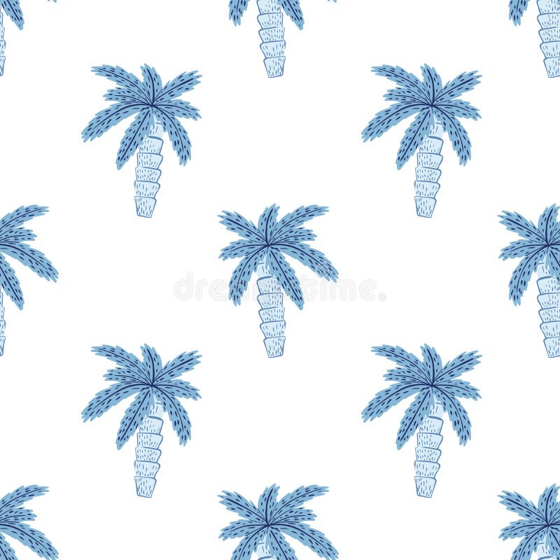 Isolated Summer Seamless Pattern with Bright Blue Palm Tree Silhouettes ...