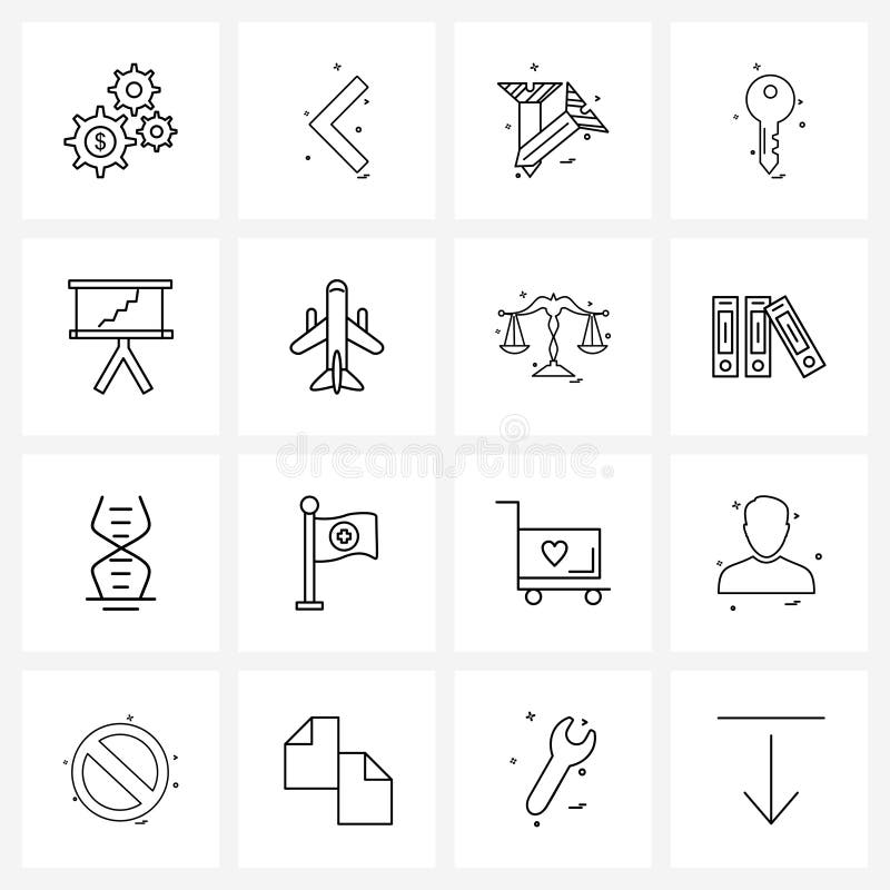 Isolated Symbols Set of 16 Simple Line Icons of Graph, Key Locking ...