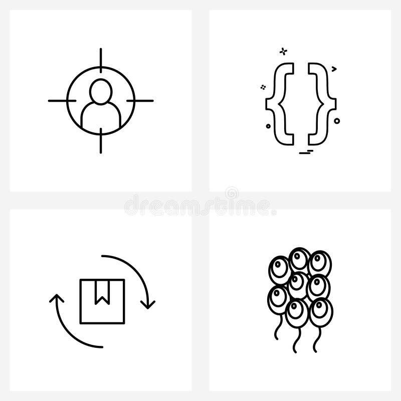 Isolated Symbols Set of 4 Simple Line Icons of Target, Delivery, Shoot ...