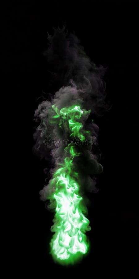 Isolated Tall and Thin Green Fire with Smoke Burning Like a Torch on ...