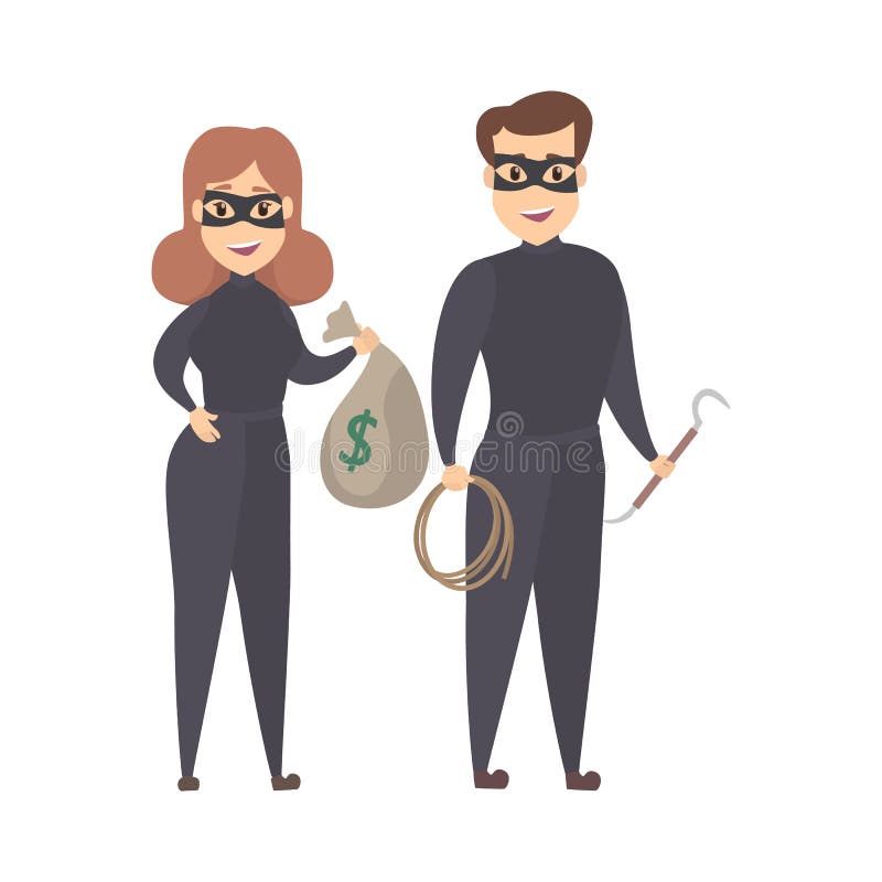 Thief or Burglar in Black Clothes and Mask Stock Vector - Illustration ...