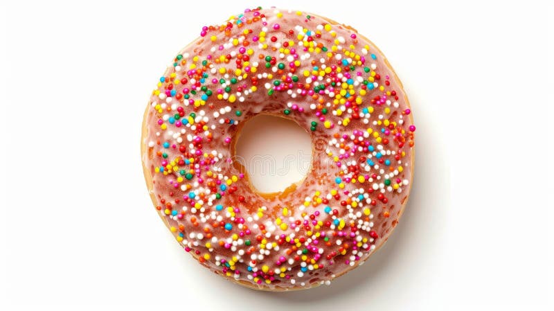 An Isolated Top View of a Strawberry Donut with Colorful Sprinkles ...