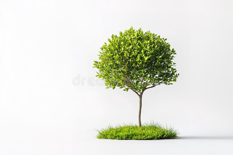 Isolated Topiary Tree with Green Grass on a White Seamless Background ...