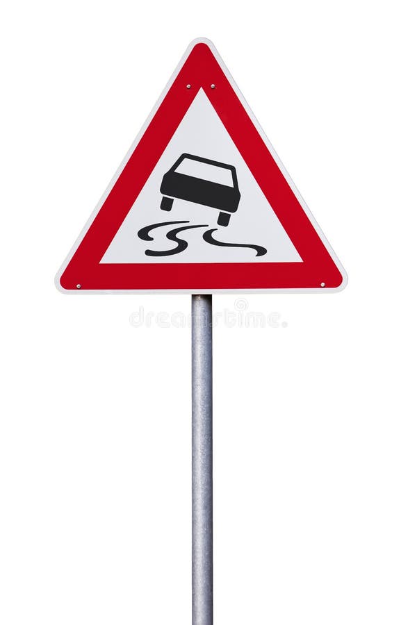 Slippery Road Traffic Sign Isolated Stock Photo - Image of winter ...