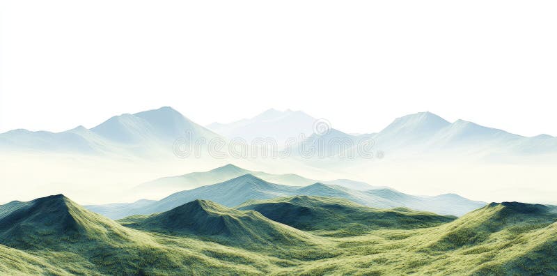 Isolated Transparent Background Featuring Watercolor Art of Abstract Mountains and Meadows Stock ...