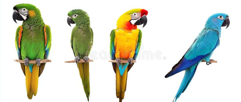 Isolated on Transparent Background, Three Portraits of Green Parrots ...