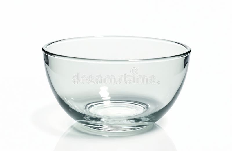 Isolated Transparent Glass Bowl with Bottom on White Background. Empty ...