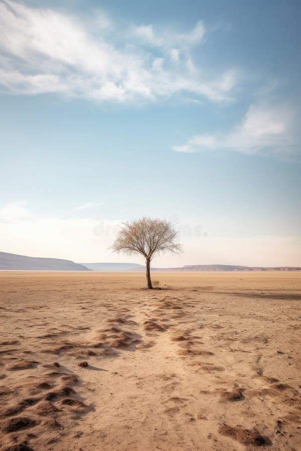 An Isolated Tree in a Barren Desert Landscape Stock Photo - Image of ...