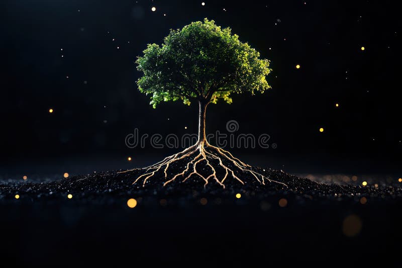 Isolated Tree with Detailed Root System on White Background Stock ...