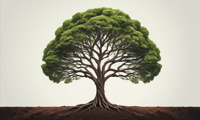 Isolated Tree with Large Canopy and Intricate Root System Stock ...