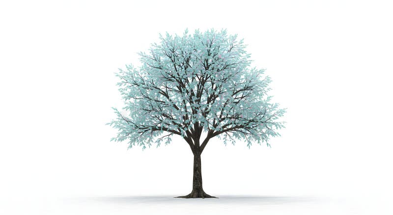 Isolated Tree with Light Blue Leaves on White Background Stock ...
