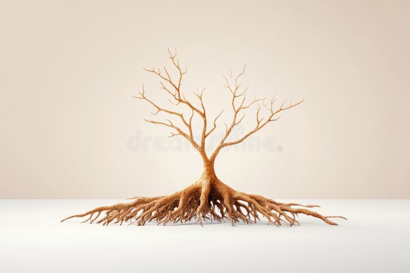 Isolated Tree with Roots and Branches on a Neutral Background Stock ...