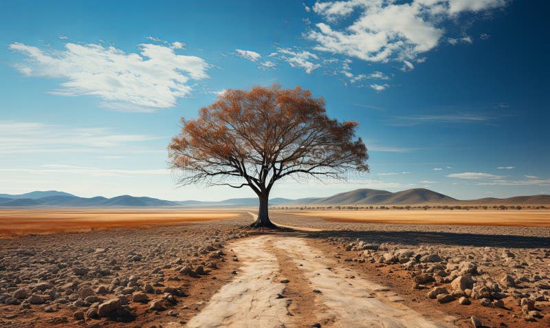 Isolated Tree Stands on Remote Dirt Road Stock Photo - Image of ...