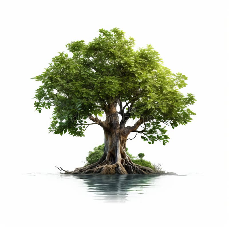 Isolated Tree in Water: Modern Tree Design for River Themed Clip Art ...