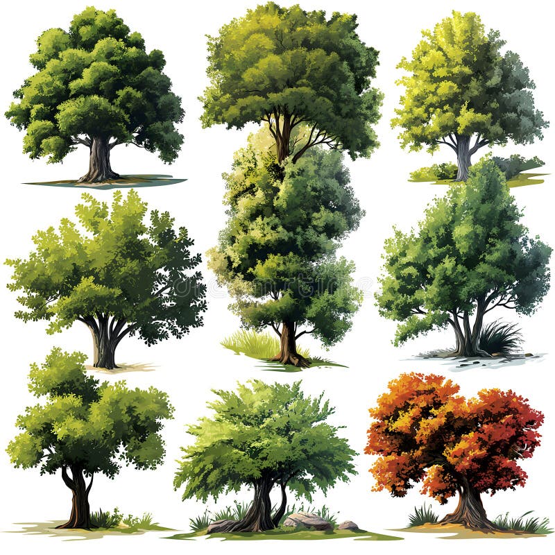 Bold Crape Myrtle Tree Illustration on White Background Stock Vector ...