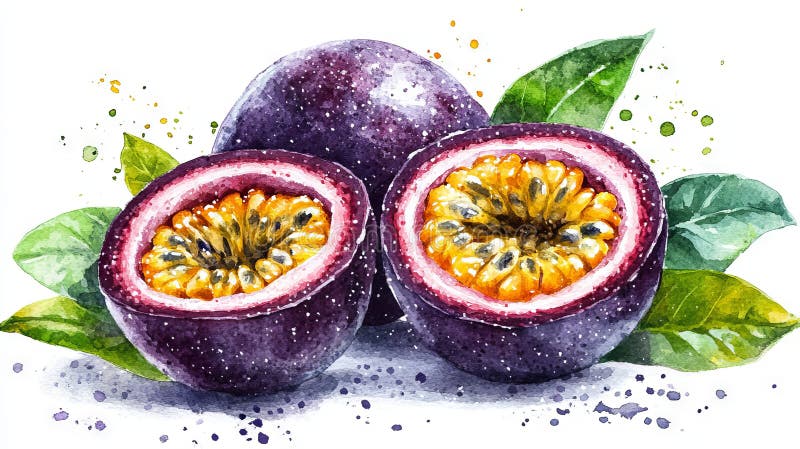 An Isolated Tropical Fruit Drawing of Passion Fruit, Featuring a ...