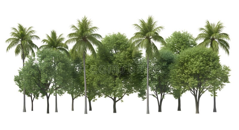 Trees and Palm Trees: a Diverse Group of Green Foliage Against a Plain ...