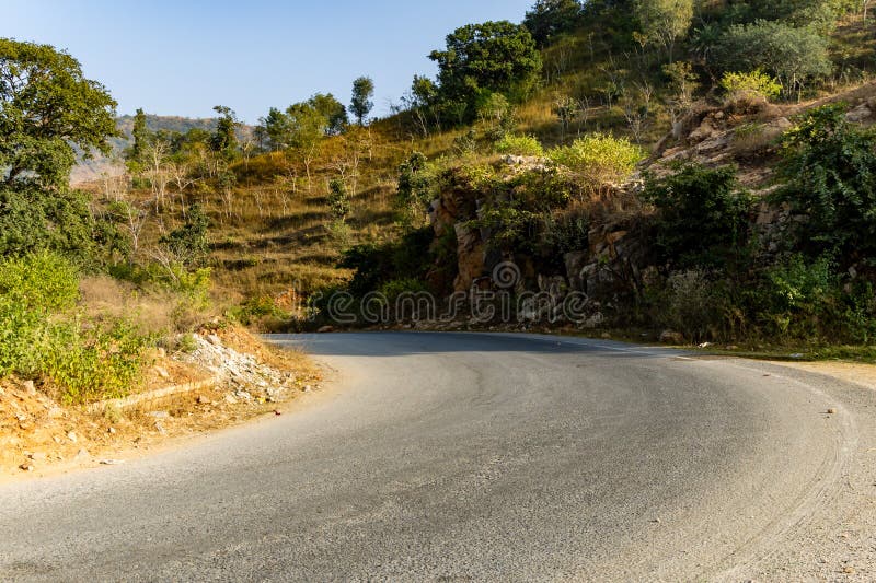 Isolated Twisted Mountain Tarmac Road at Afternoon from Flat Angle ...