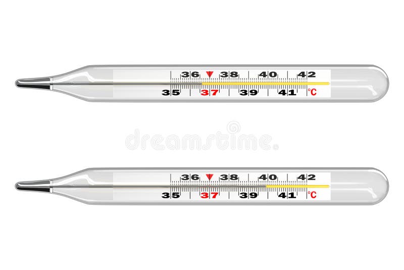 Isolated Two Mercury Thermometers With Normal And High Temperature