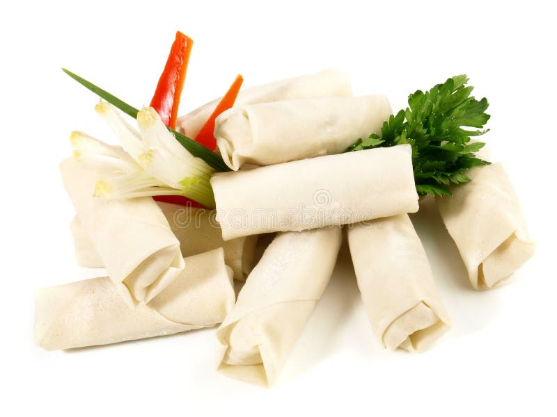 Isolated Uncooked Spring Rolls - Fast Food Stock Photo - Image of ...