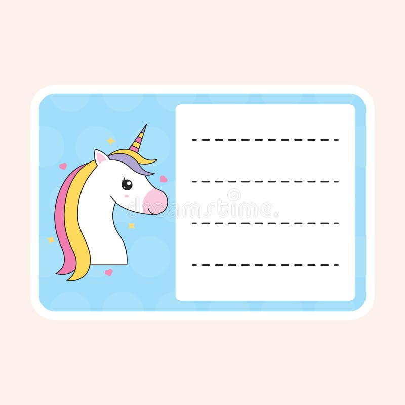 Isolated Unicorn Cartoon Frame or Notebook Label on Peach Stock ...