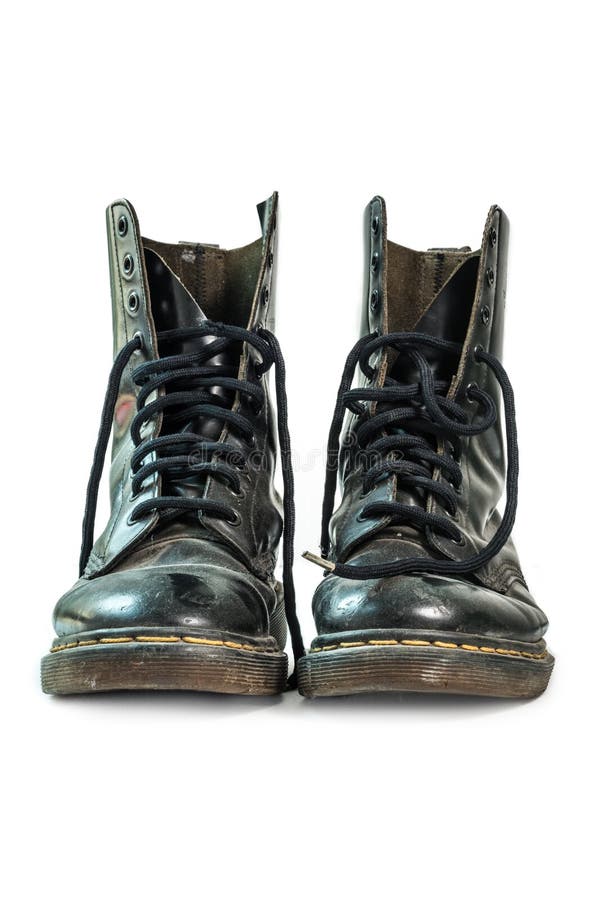 Black Leather Combat Boot or Army Boots Stock Photo - Image of dirty ...