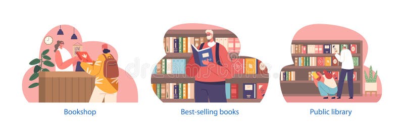 Isolated Vector Elements with Characters Engrossed in Reading, Studying ...